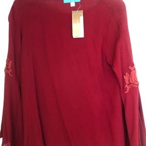 buttons | Tops | Nwt Buttons Red Tunic With Rose Accents | Poshmark